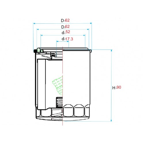 Фільтр масляний, для двигуна Toyota 4Y № 15601-76008-71, 156017600871